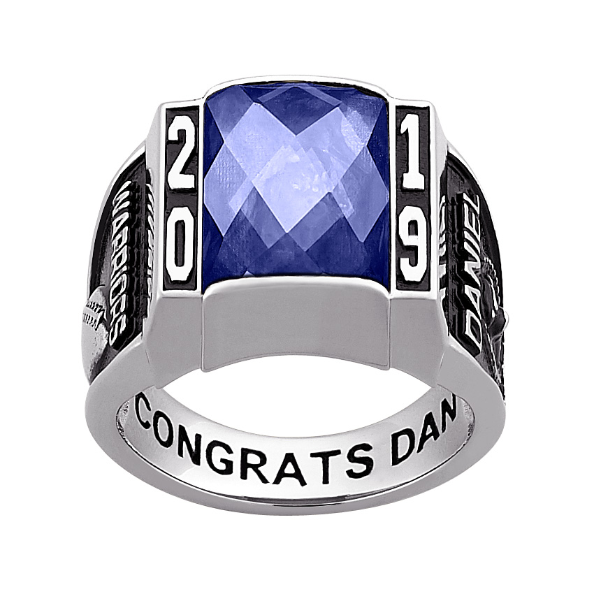 Men's Sterling Silver Traditional Deco Stone Class Ring