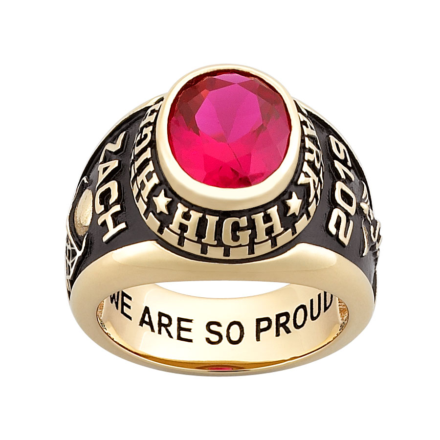 10K Yellow Gold Men's Traditional Oval Stone Class Ring